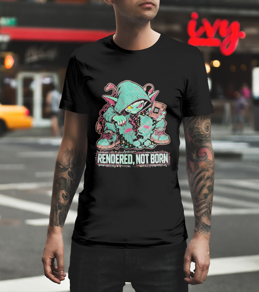 Rendered Not Born Cyber Goblin Gamer Cyberpunk Game Console T-Shirt