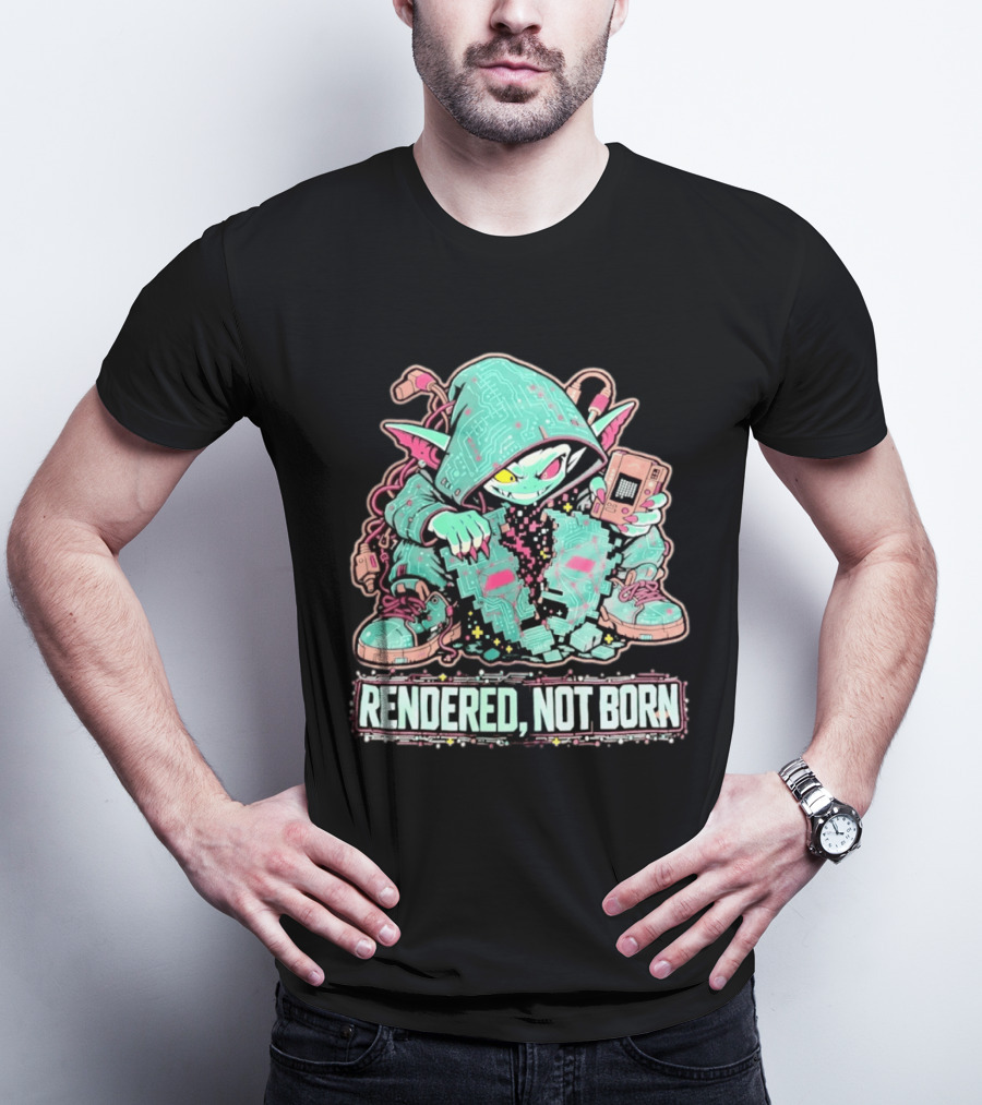 Rendered Not Born Cyber Goblin Gamer Cyberpunk Game Console T-Shirt
