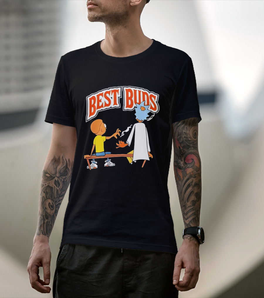 Rick And Morty Best Buds Adult Swim Cartoon Smoking Bench Scene T-Shirt