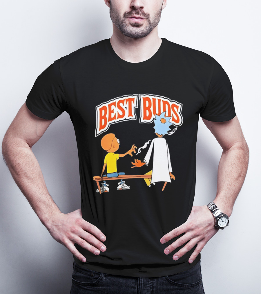 Rick And Morty Best Buds Adult Swim Cartoon Smoking Bench Scene T-Shirt