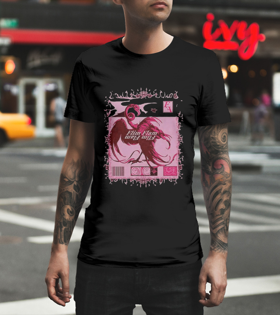Flim Flam Flamingo Barcode Pink Swirl Border T-Shirt