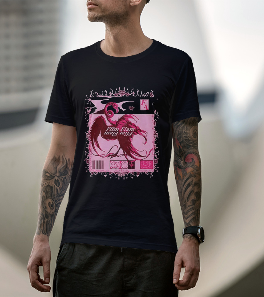 Flim Flam Flamingo Barcode Pink Swirl Border T-Shirt