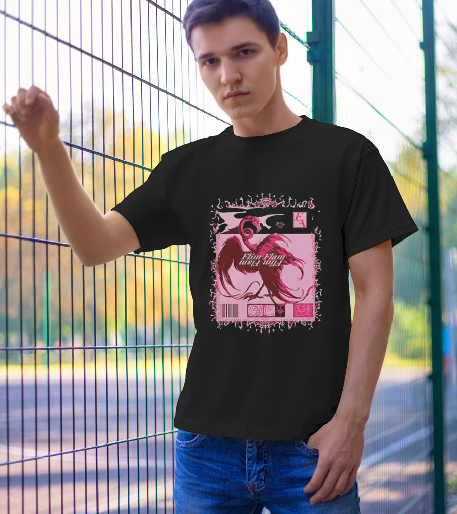 Flim Flam Flamingo Barcode Pink Swirl Border T-Shirt