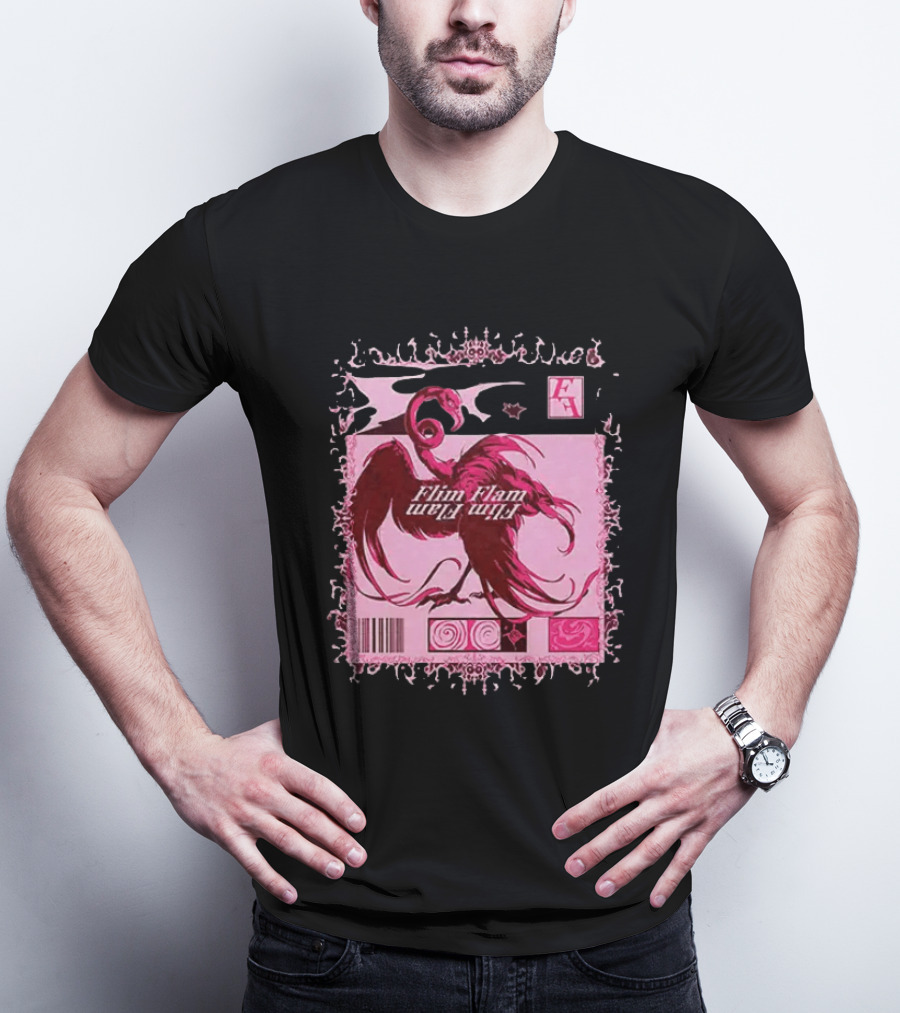 Flim Flam Flamingo Barcode Pink Swirl Border T-Shirt
