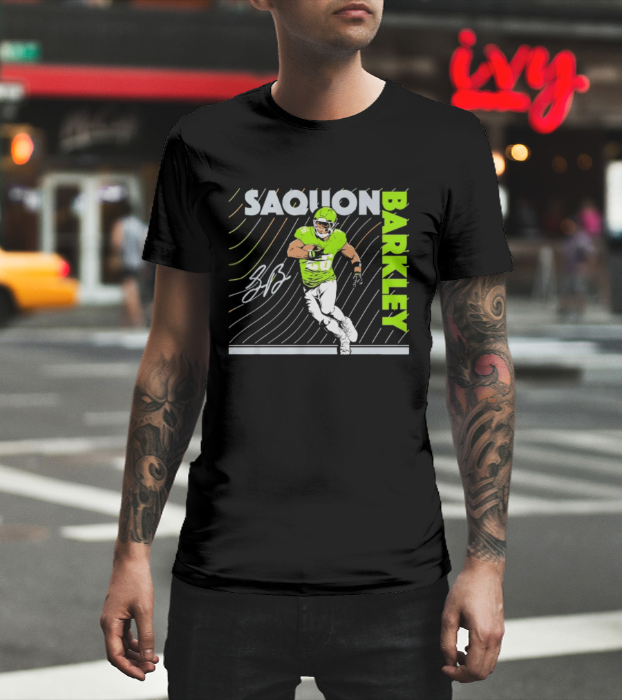 Saquon Barkley 26 Running Back Neon Green Philadelphia Eagles T-Shirt