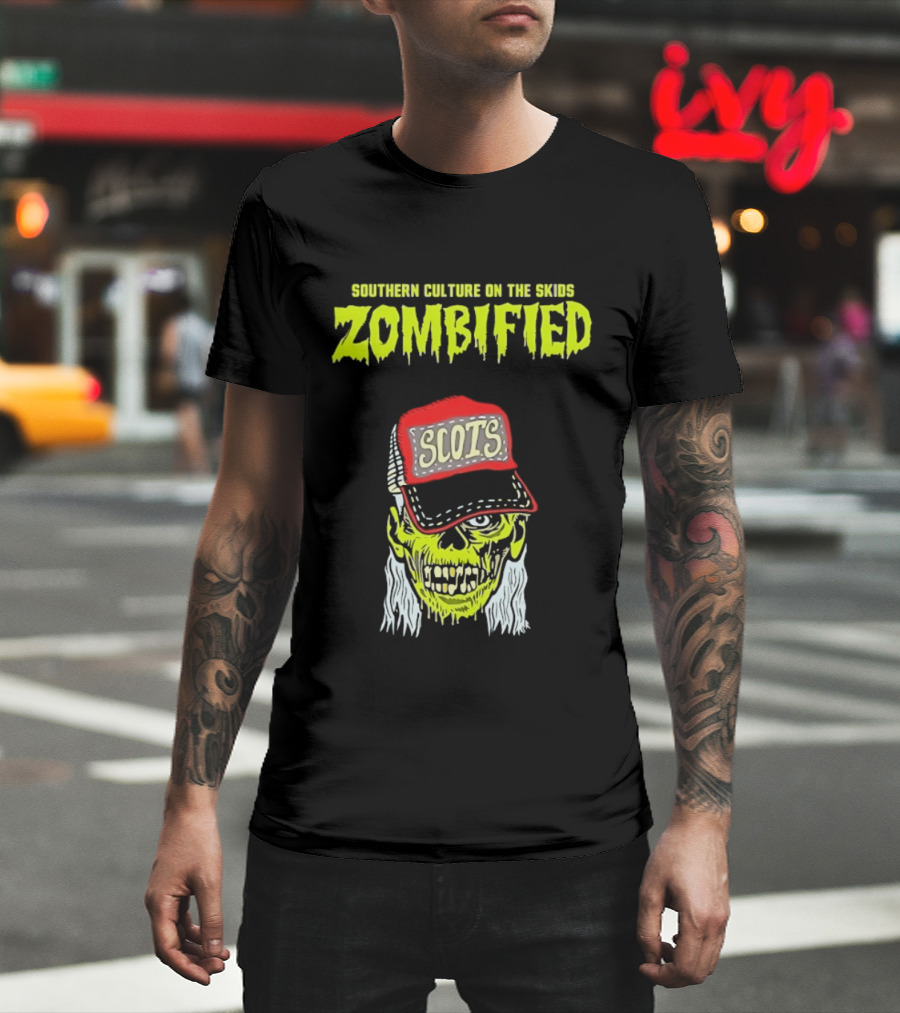 Southern Culture On The Skids Zombified Scots Skeleton With Red Cap T-Shirt