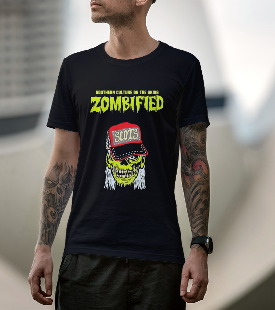 Southern Culture On The Skids Zombified Scots Skeleton With Red Cap T-Shirt