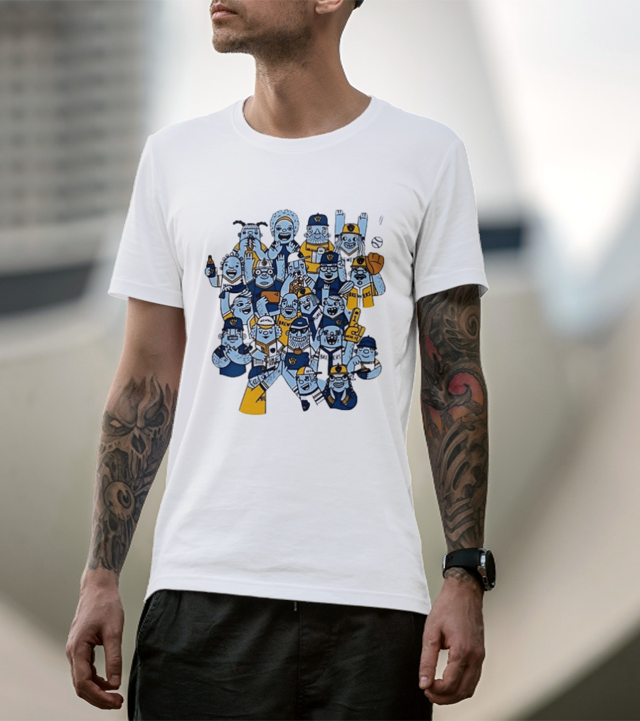 Milwaukee Brewers Fan Cartoon Characters Baseball Crowd T-Shirt