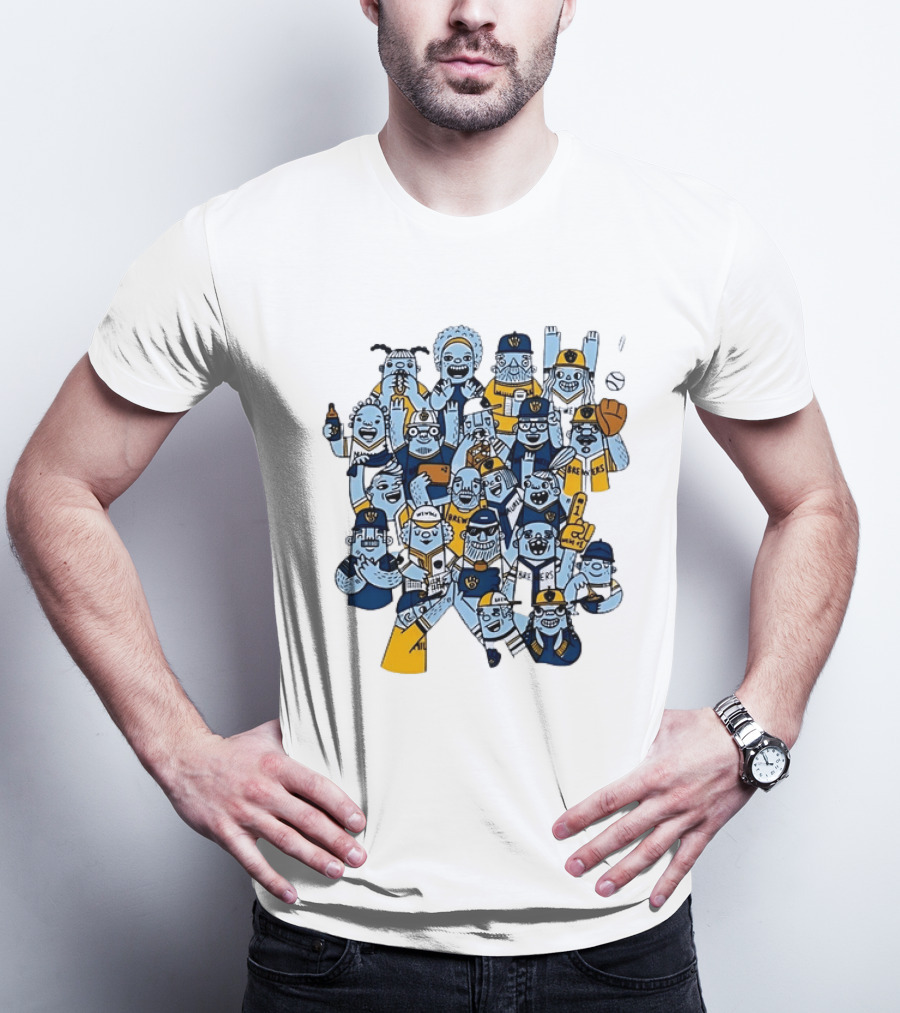 Milwaukee Brewers Fan Cartoon Characters Baseball Crowd T-Shirt