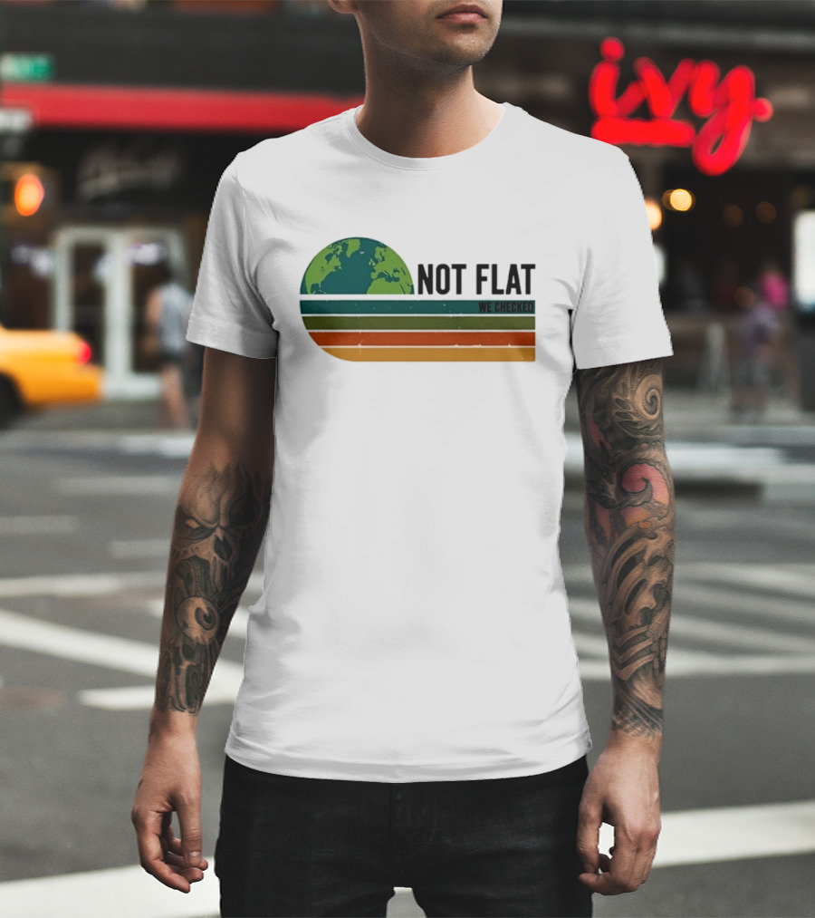 Not Flat We Checked Earth Globe Retro Stripes T-Shirt