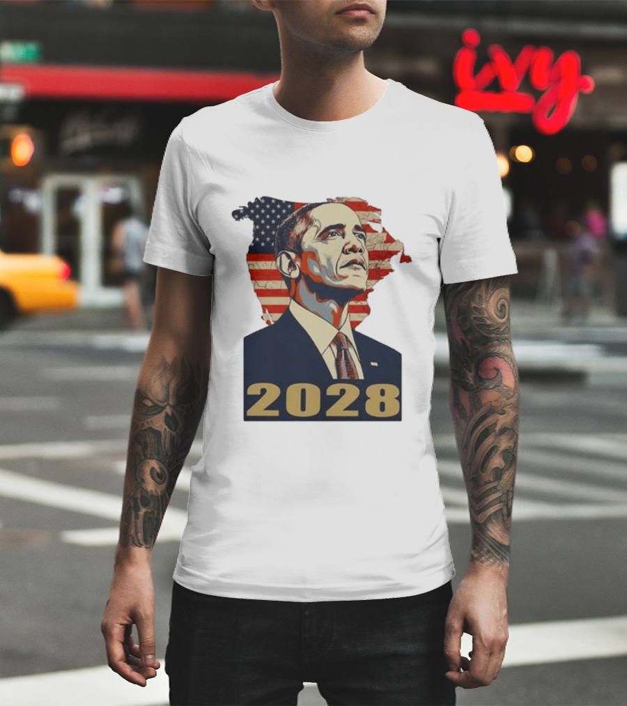 Obama 2028 With American Flag T-Shirt