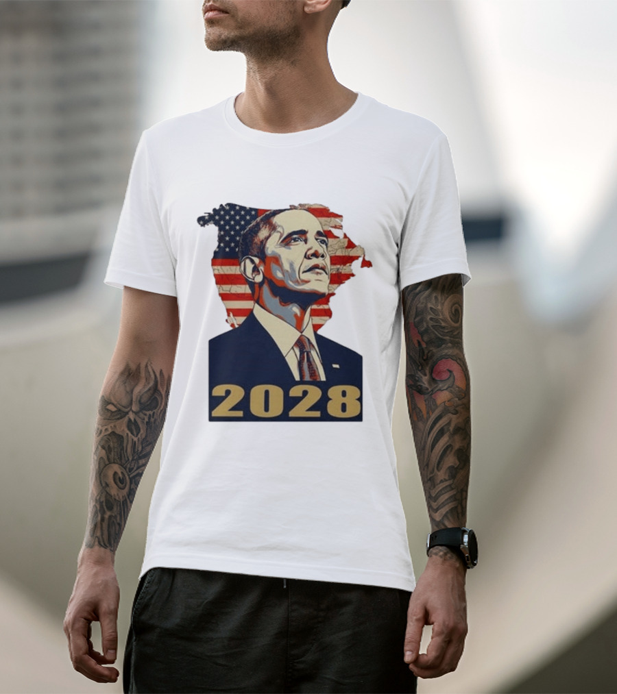 Obama 2028 With American Flag T-Shirt