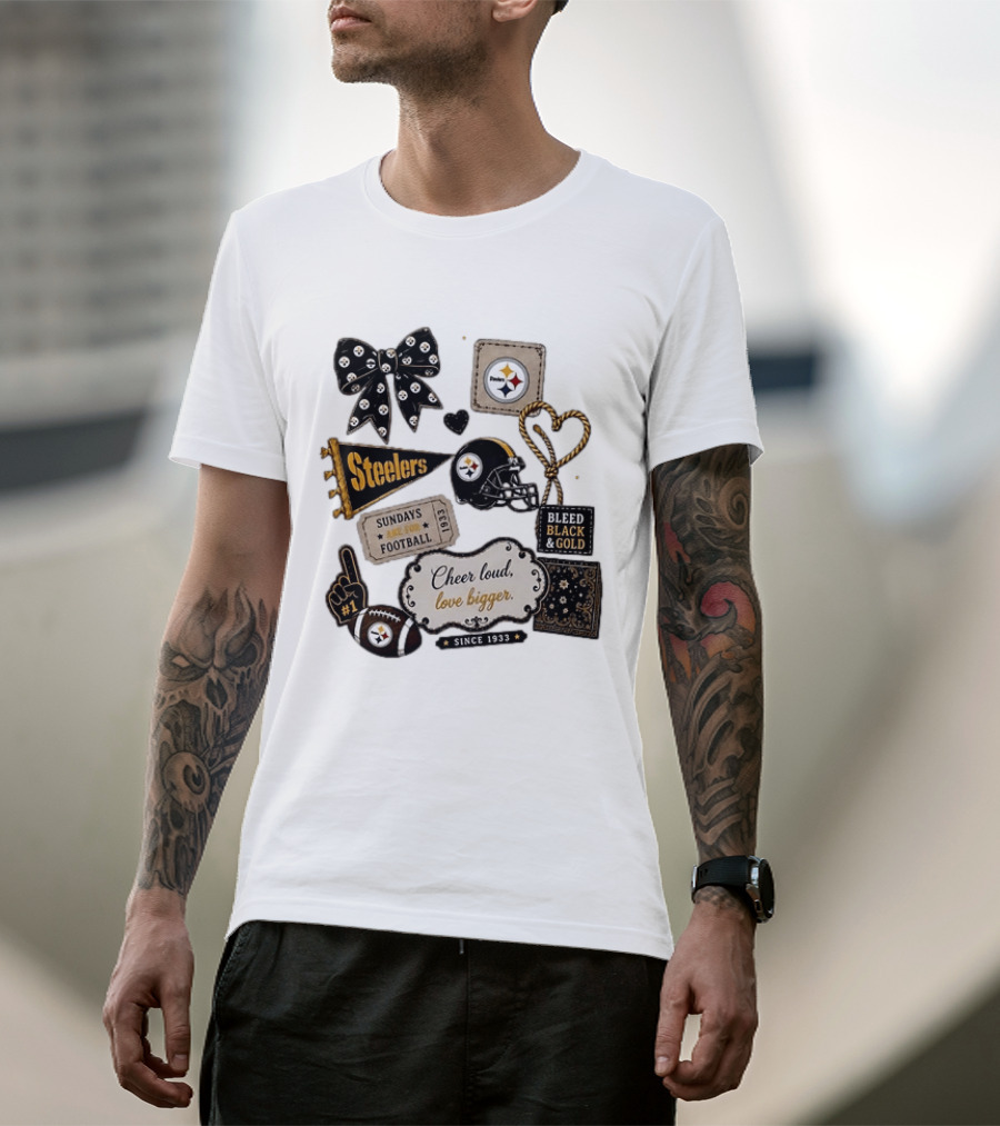 Pittsburgh Steelers Cheer Loud Love Bigger Steelers Sundays Are For Football Bleed Black And Gold Since 1933 T-Shirt