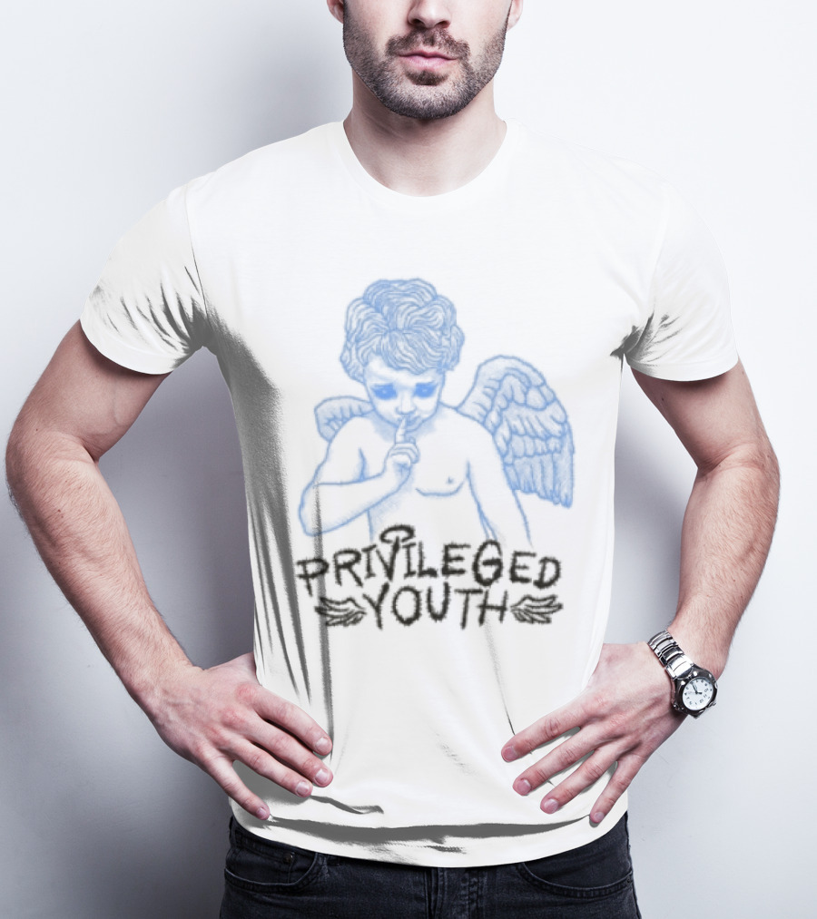Privileged Youth Angel Blue Winged Figure Cream Color T-Shirt