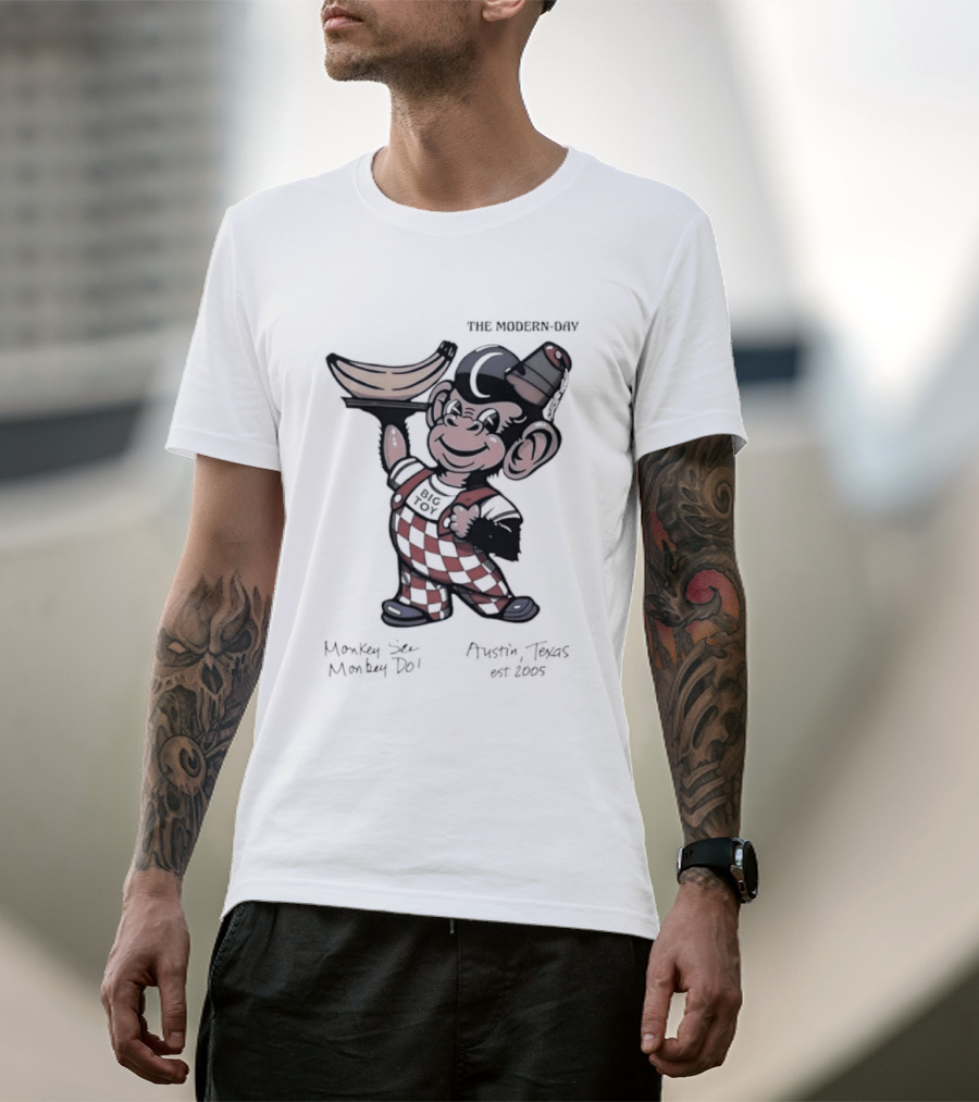 The Modern Day Big Toy Monkey See Monkey Do Austin Texas Est 2005 Vintage Cartoon T-Shirt