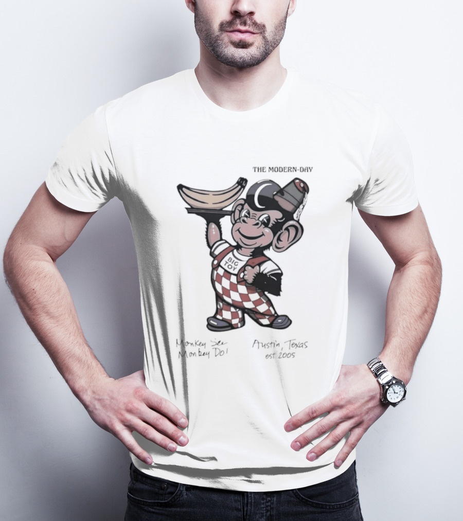 The Modern Day Big Toy Monkey See Monkey Do Austin Texas Est 2005 Vintage Cartoon T-Shirt