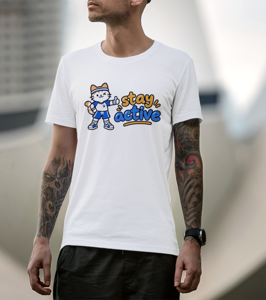 Cat Stay Active Fitness Workout Exercise T-Shirt