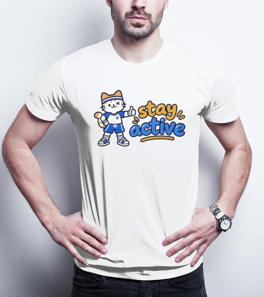 Cat Stay Active Fitness Workout Exercise T-Shirt