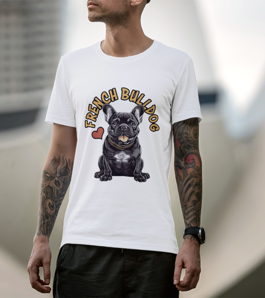 French Bulldog With Heart Frenchie Dog Lover T-Shirt