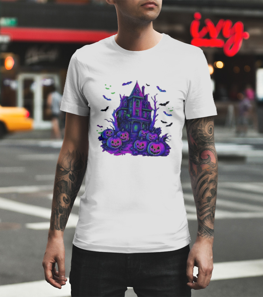 Halloween Bats Haunted House T-Shirt
