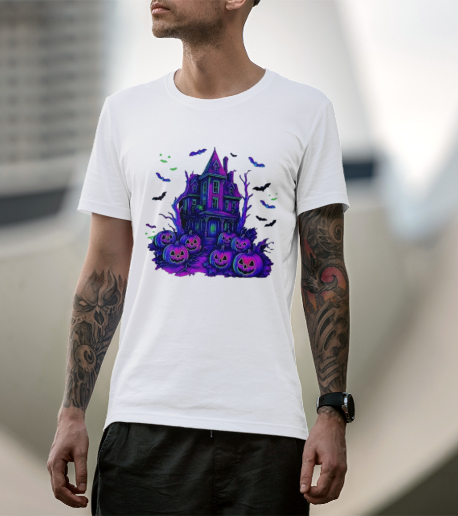 Halloween Bats Haunted House T-Shirt