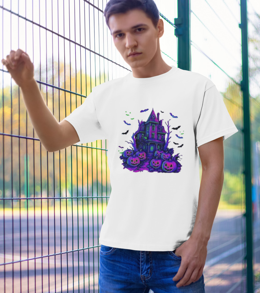 Halloween Bats Haunted House T-Shirt