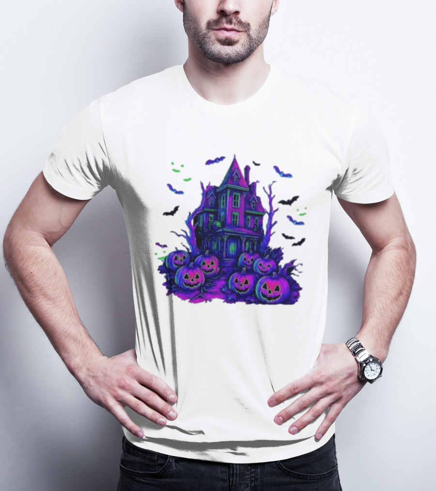 Halloween Bats Haunted House T-Shirt