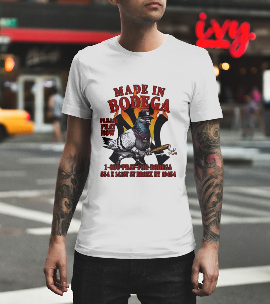 Made In Bodega New York Yankees Pigeon Baseball T-Shirt