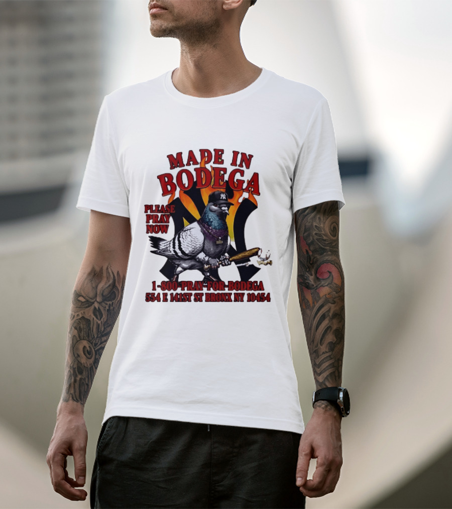 Made In Bodega New York Yankees Pigeon Baseball T-Shirt