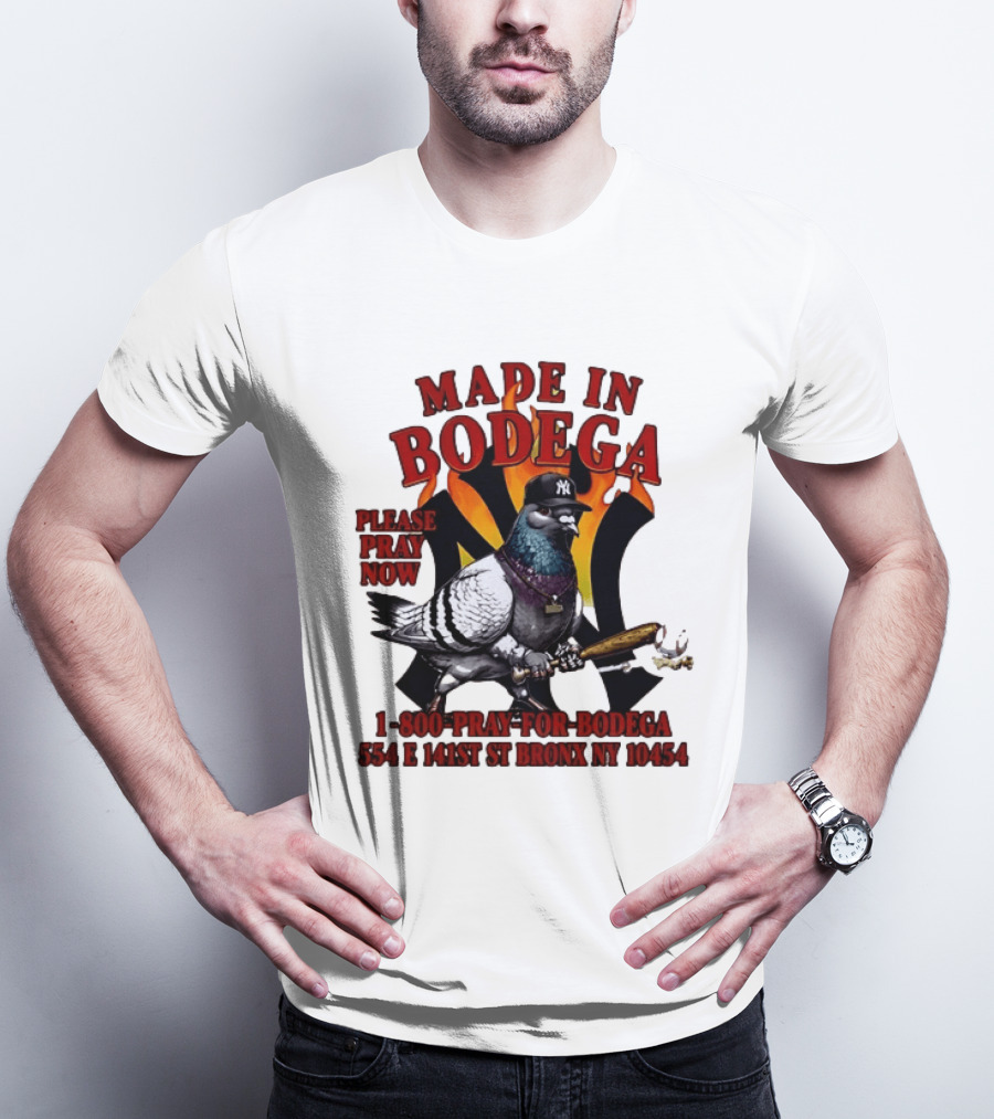Made In Bodega New York Yankees Pigeon Baseball T-Shirt