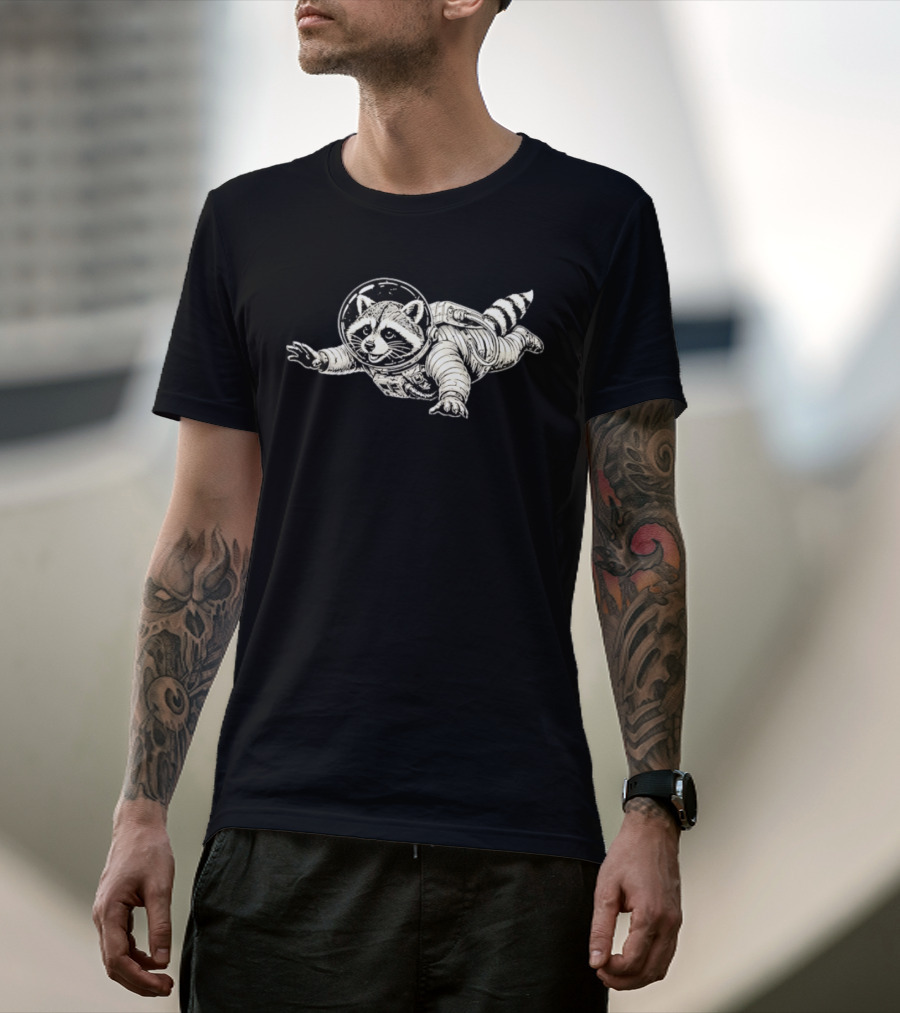 Astronaut Raccoon Floating In Space Galaxy Adventure T-Shirt