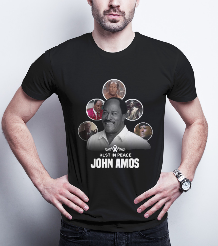 Rest In Peace John Amos Ribbon Tribute With Iconic Role Images T-Shirt
