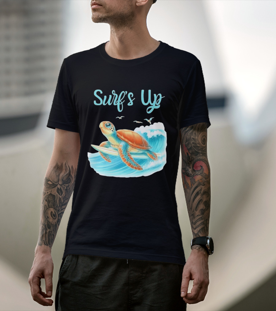 Surf's Up Turtle Riding Surfboard On Big Wave T-Shirt