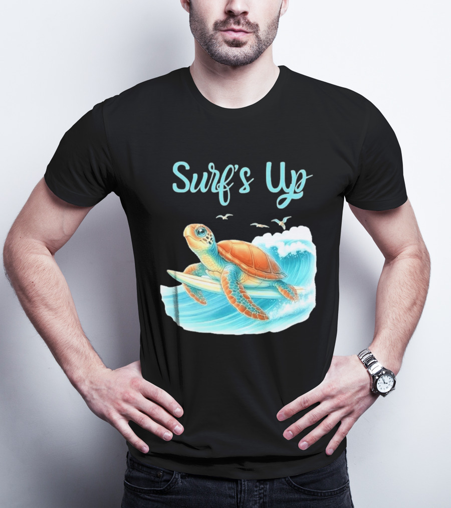 Surf's Up Turtle Riding Surfboard On Big Wave T-Shirt