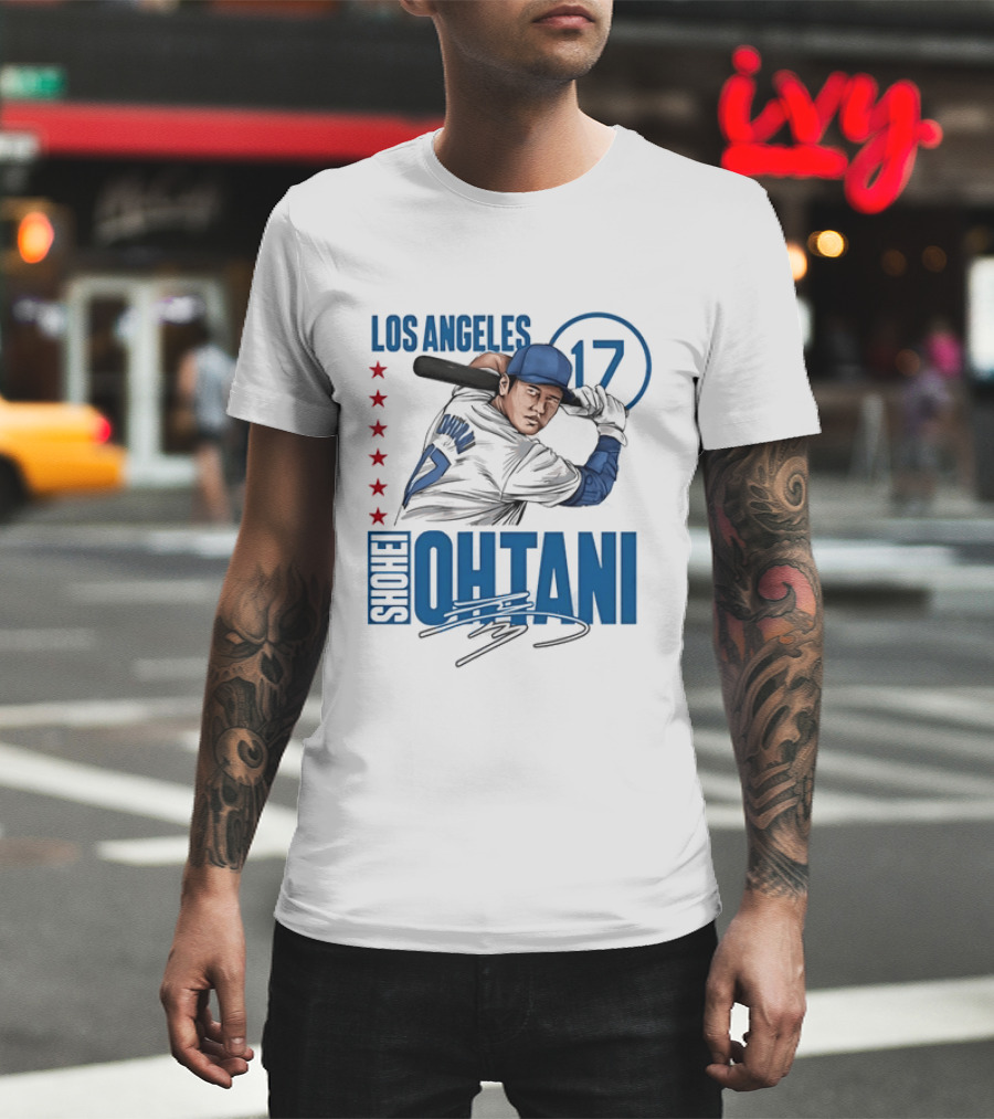 Los Angeles Shohei Ohtani 17 MLB Baseball Player Graphic With Stars T-Shirt