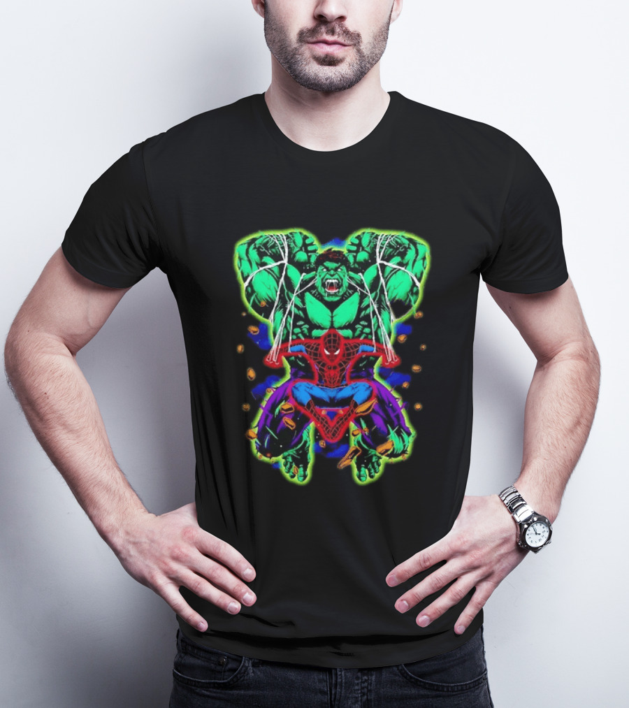 The Incredible Hulk And Spider Man Marvel Superheroes Comic Action Scene T-Shirt