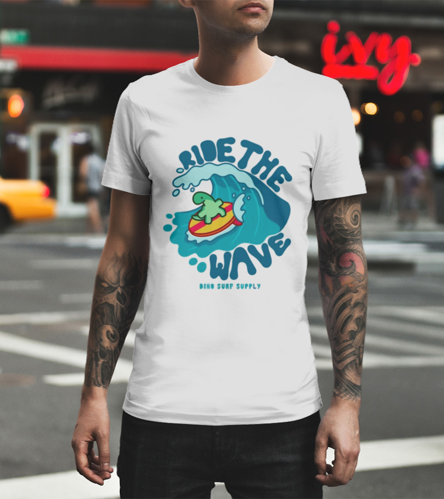 Ride The Wave Turtle Surfing Dino Surf Supply T-Shirt