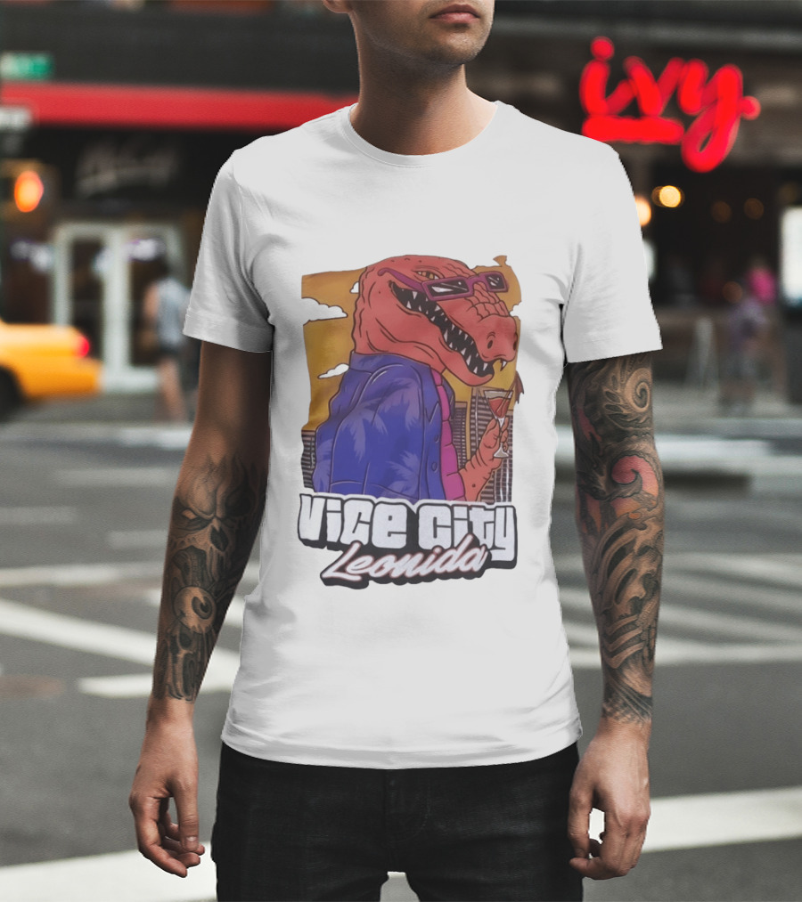 Vice City Leonida Rex Dinosaur Gaming Retro Vibes T-Shirt