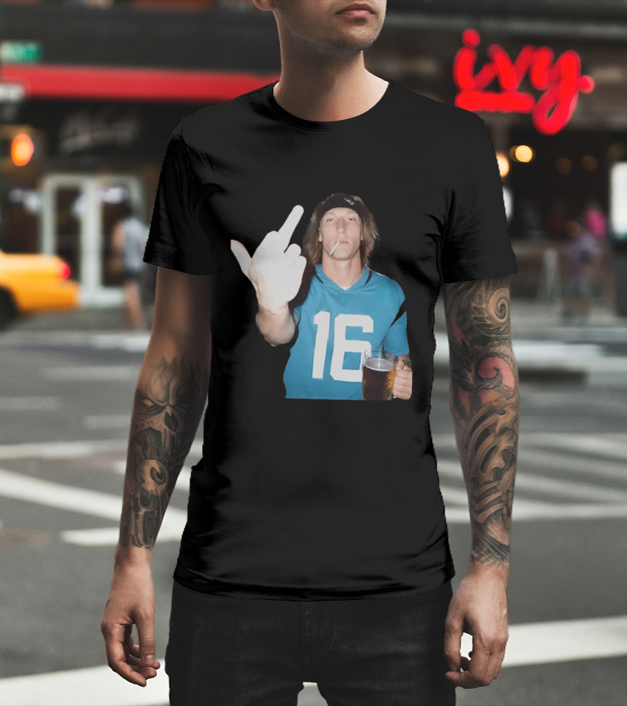 Trevor Lawrence Jersey 16 Middle Finger Beer Cigarette Jacksonville Jaguars T-Shirt