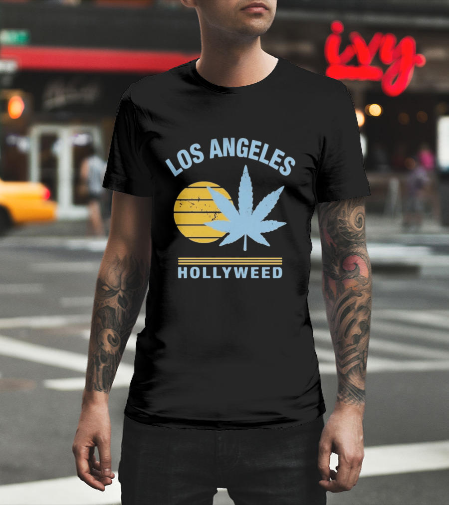 Los Angeles Hollyweed Cannabis Leaf Sunburst T-Shirt