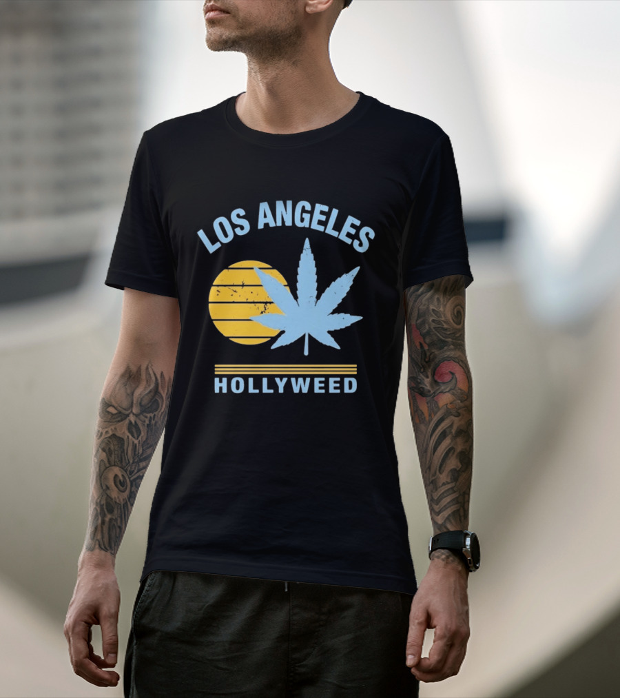 Los Angeles Hollyweed Cannabis Leaf Sunburst T-Shirt
