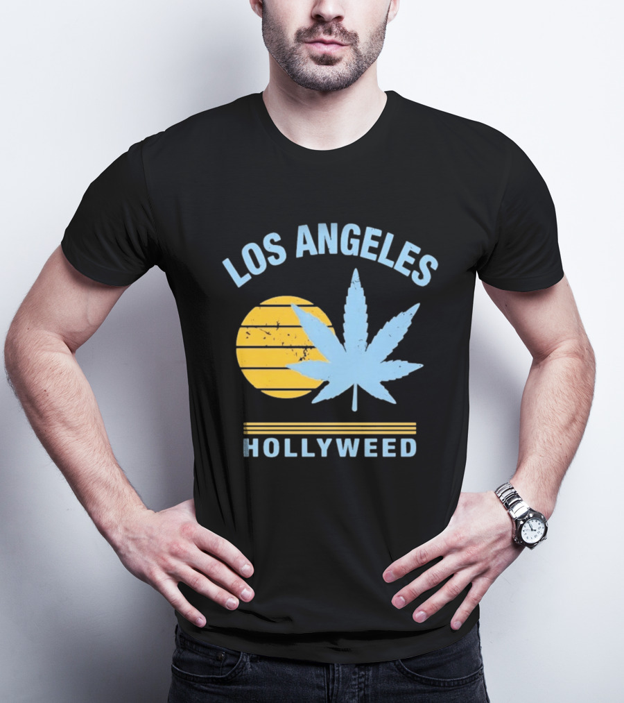 Los Angeles Hollyweed Cannabis Leaf Sunburst T-Shirt
