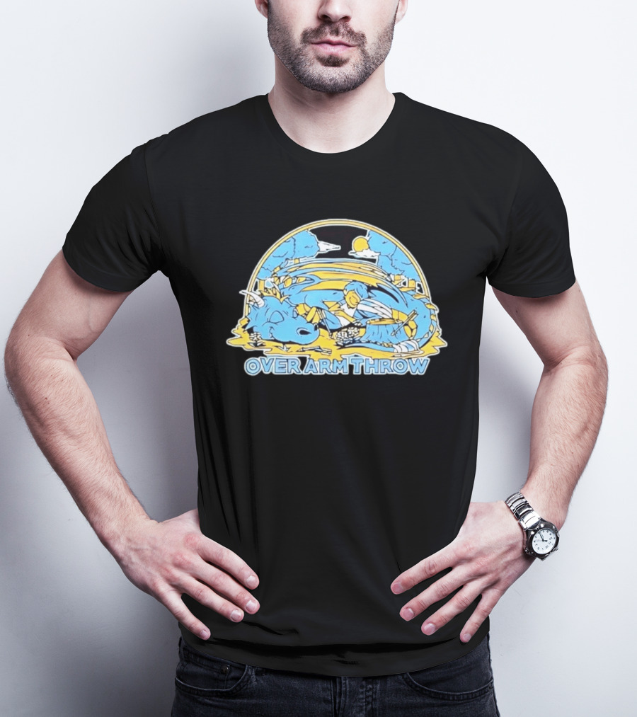 Over Arm Throw Cartoon Sleeping Blue Dragon Under Moonlit Sky T-Shirt