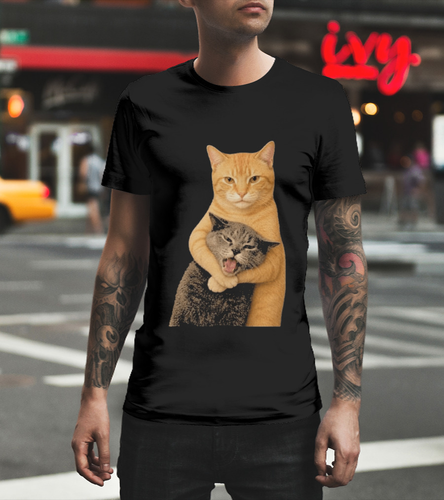 Cat Fight Meme Hugging Cats Funny Pet Lovers T-Shirt