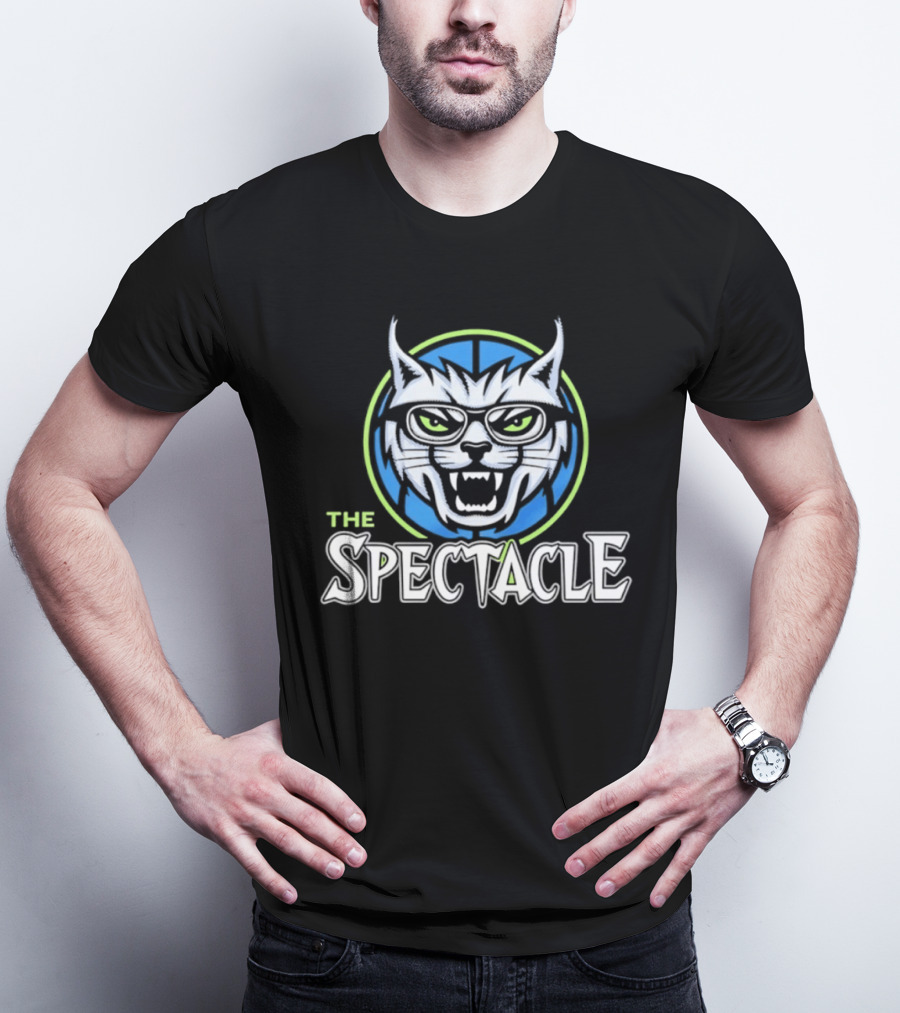 The Spectacle Cat With Glasses Feline Roaring Icon In Blue Circle T-Shirt