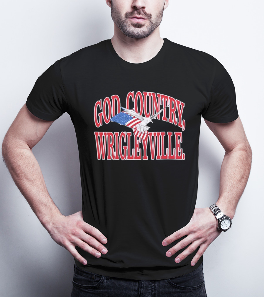 God Country Wrigleyville Chicago Cubs Patriotic American Flag T-Shirt