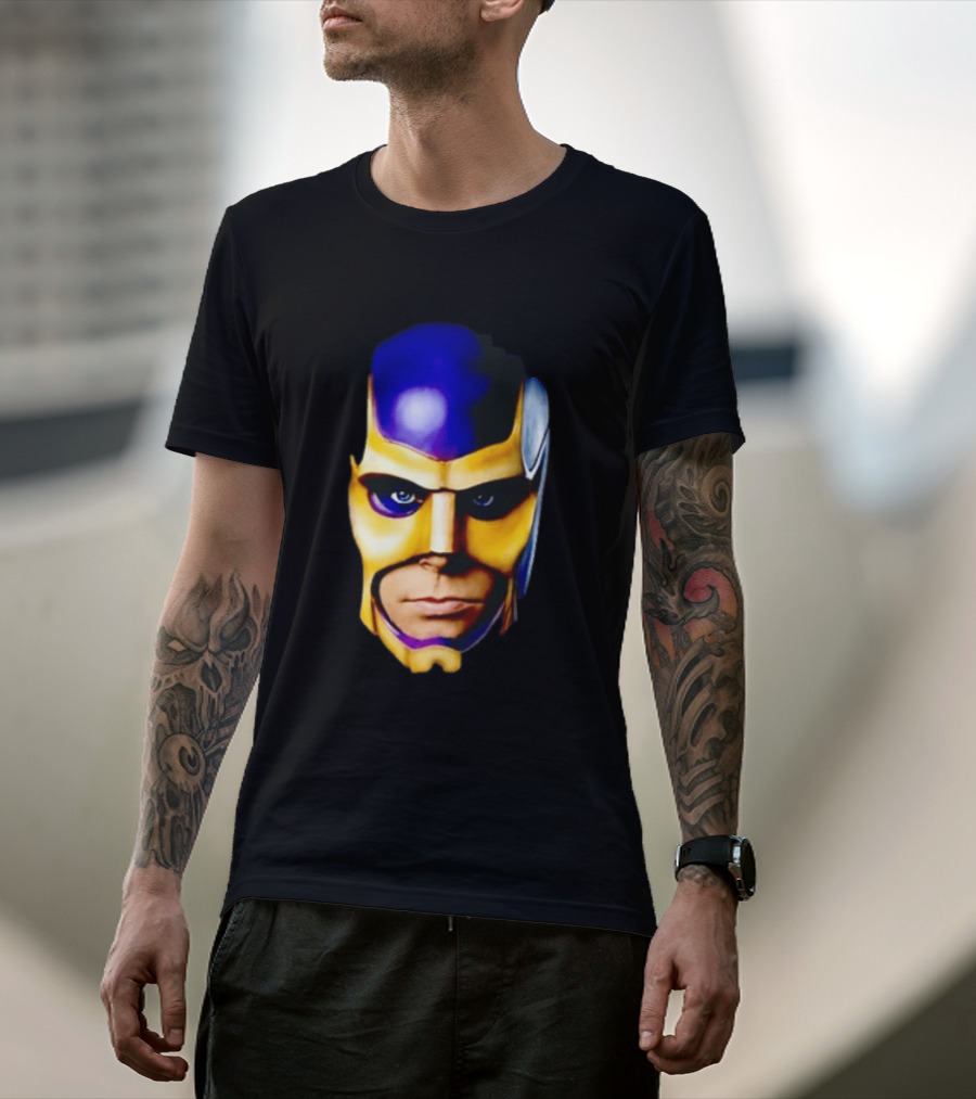 Realistic Painted Purple Gold Superhero Mask Face Close Up T-Shirt