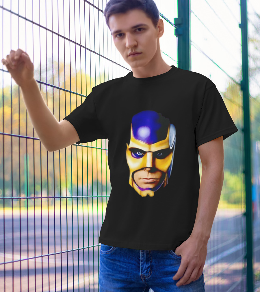 Realistic Painted Purple Gold Superhero Mask Face Close Up T-Shirt