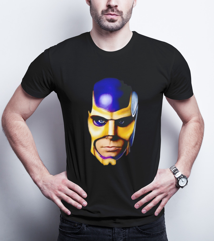 Realistic Painted Purple Gold Superhero Mask Face Close Up T-Shirt