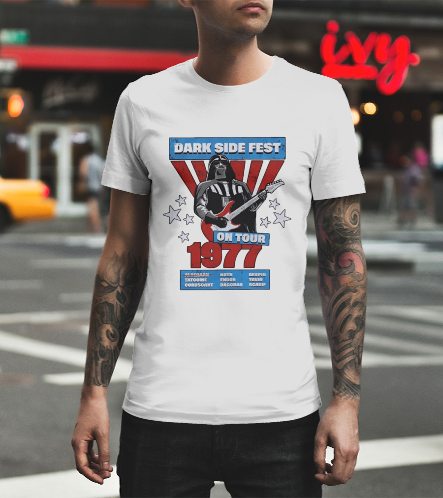 Darth Vader Dark Side Fest On Tour 1977 Tatooine Coruscant Hoth Endor Dagobah Bespin Yavin Scarif T-Shirt